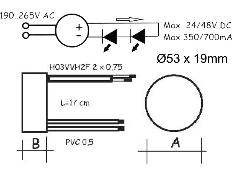 230V Rund LED Driver, 700mA 1-3 3W LEDs - Matronics